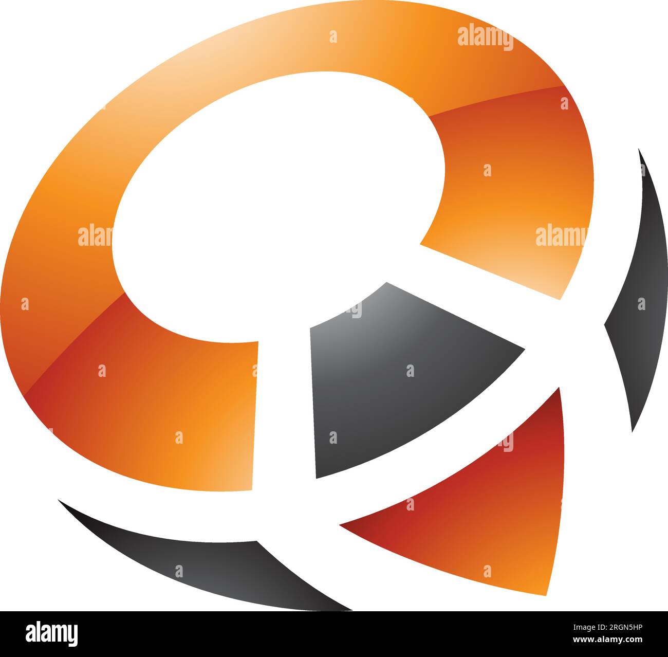 Orange and Black Glossy Compass Shaped Letter Q Icon on a White ...