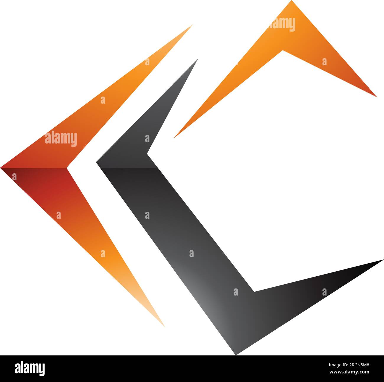 Orange and Black Glossy Letter C Icon with Pointy Tips on a White ...