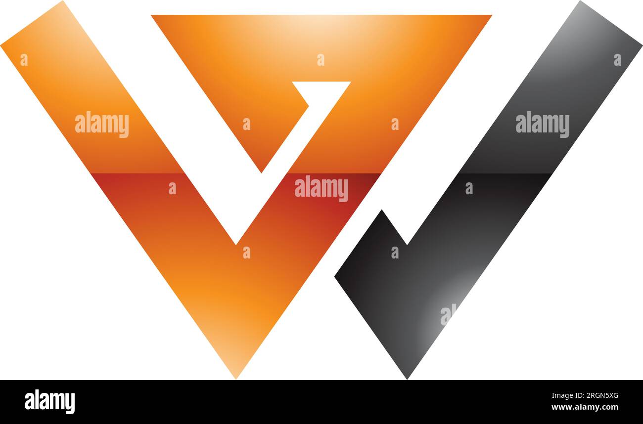 Orange and Black Glossy Letter W Icon with Intersecting Lines on a ...