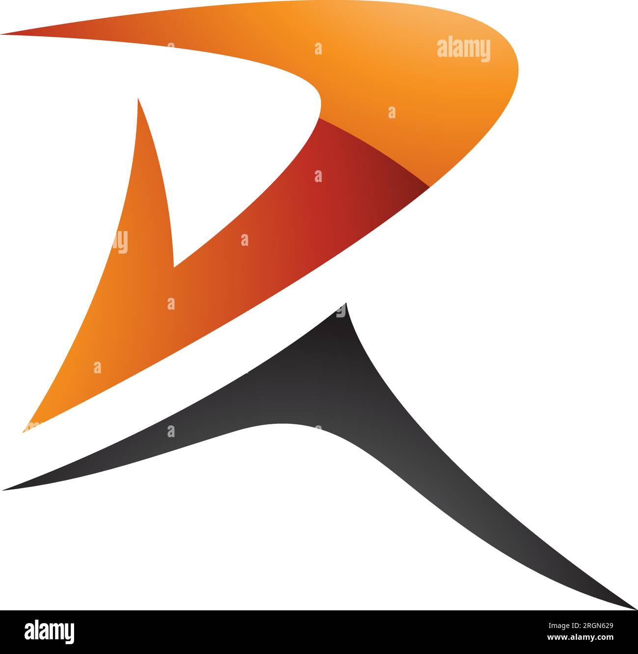 Orange and Black Glossy Pointy Tipped Letter R Icon on a White ...