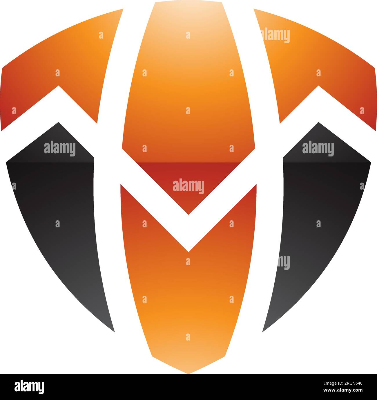 Orange and Black Glossy Shield Shaped Letter T Icon on a White ...