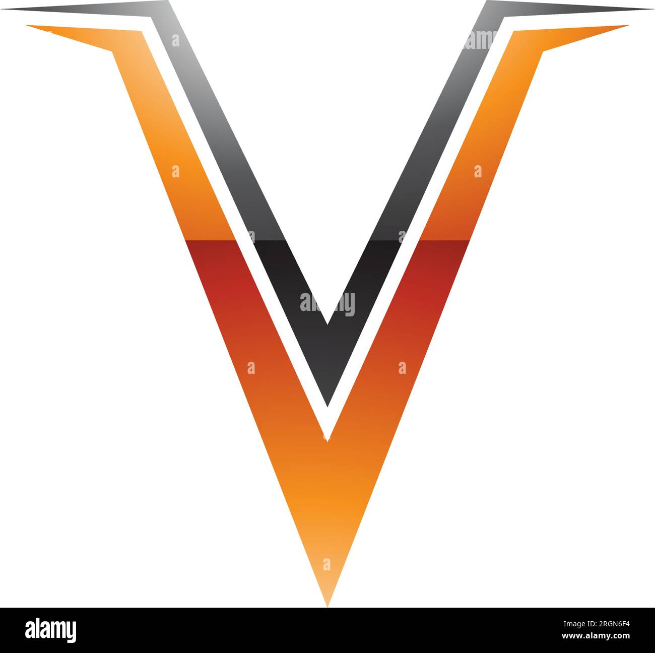 Orange and Black Glossy Spiky Shaped Letter V Icon on a White ...