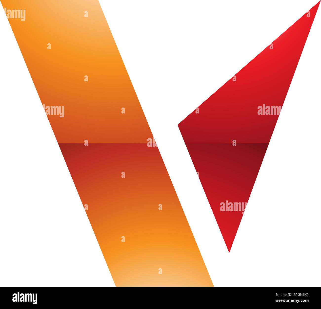 Orange and Red Glossy Geometrical Shaped Letter V Icon on a White ...