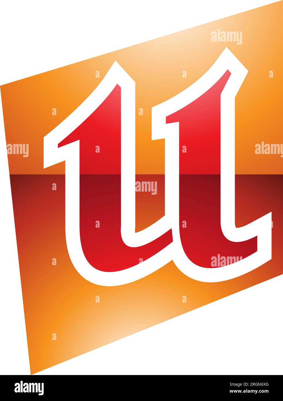 Orange and Red Glossy Distorted Square Shaped Letter U Icon on a White ...