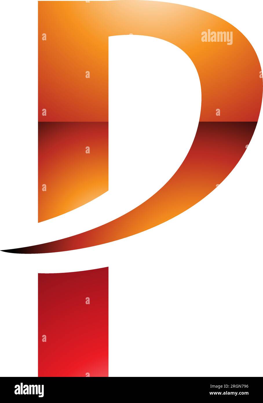 Orange and Red Glossy Letter P Icon with a Pointy Tip on a White ...