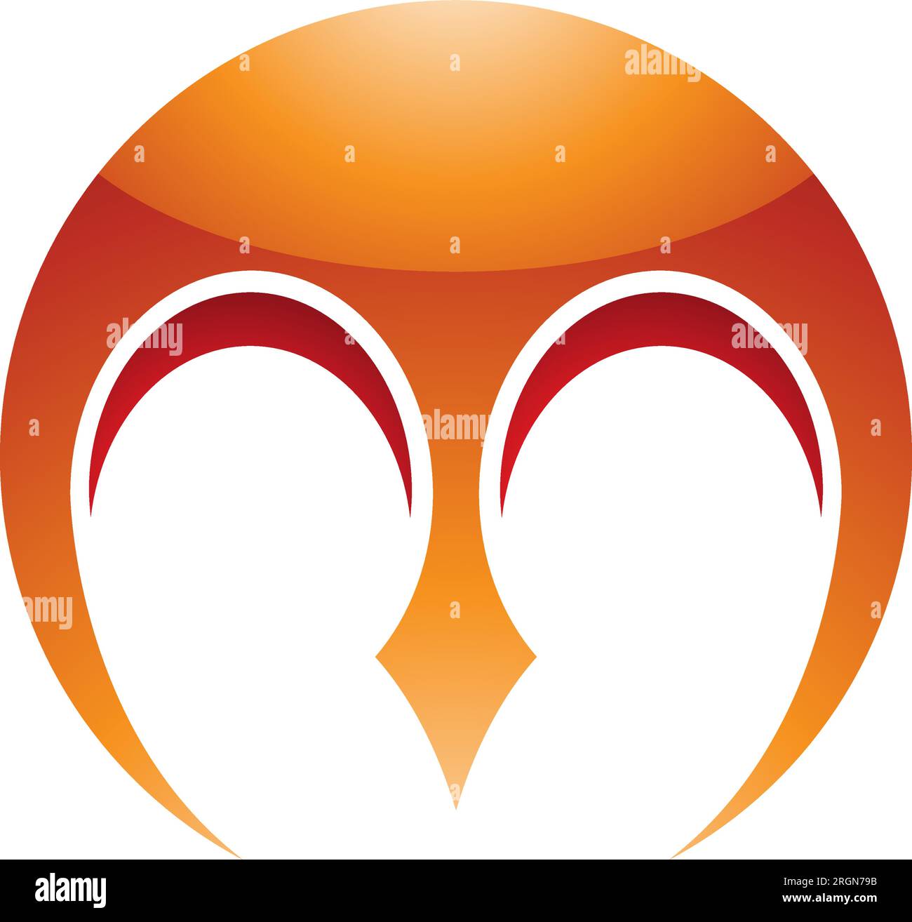 Orange and Red Glossy Round Letter M Icon with Pointy Tips on a White ...