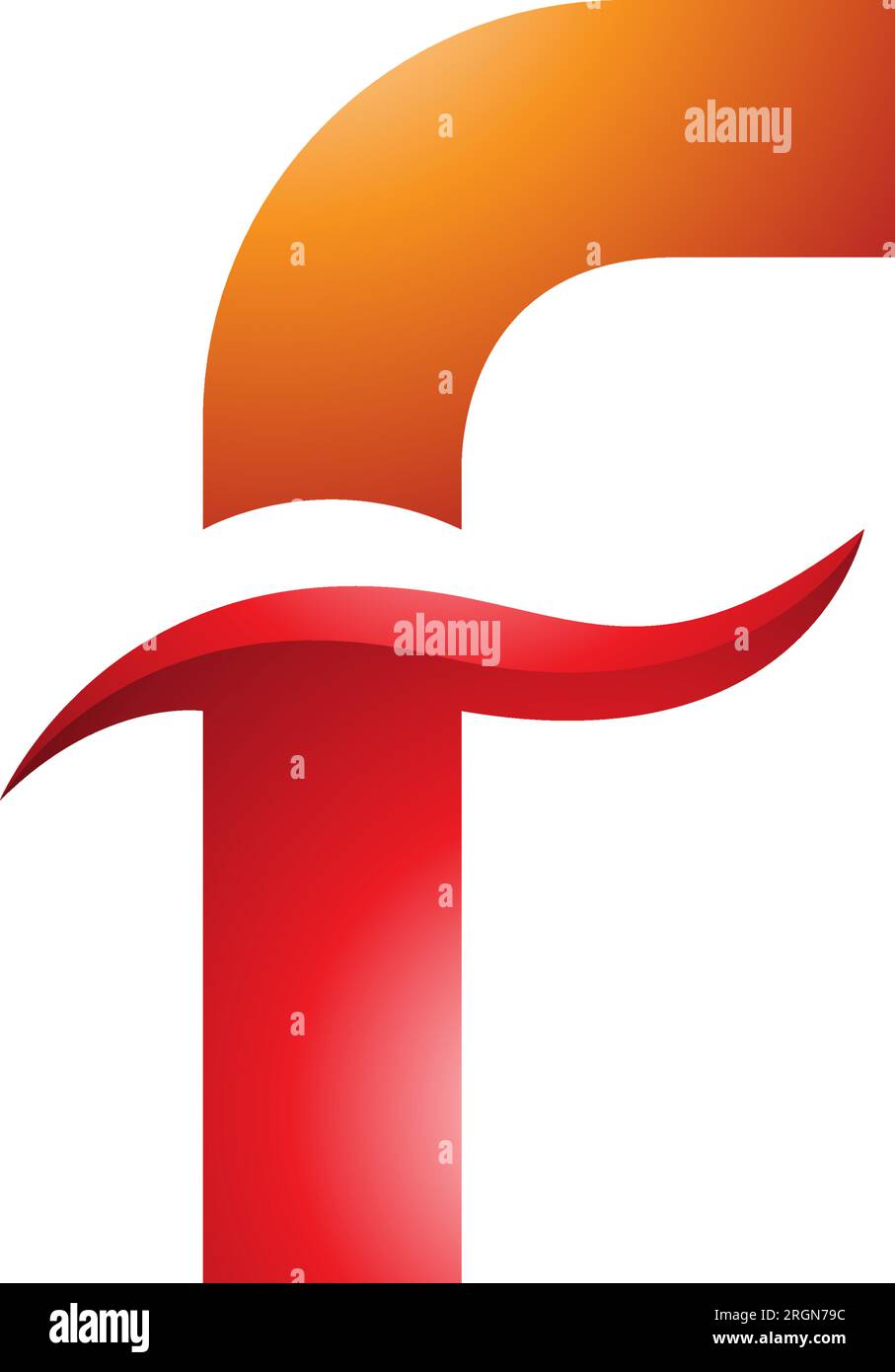 Orange and Red Glossy Letter F Icon with Spiky Waves on a White ...