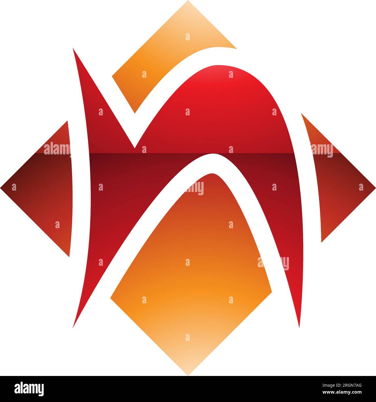 Orange and Red Glossy Letter N Icon with a Square Diamond Shape on a ...