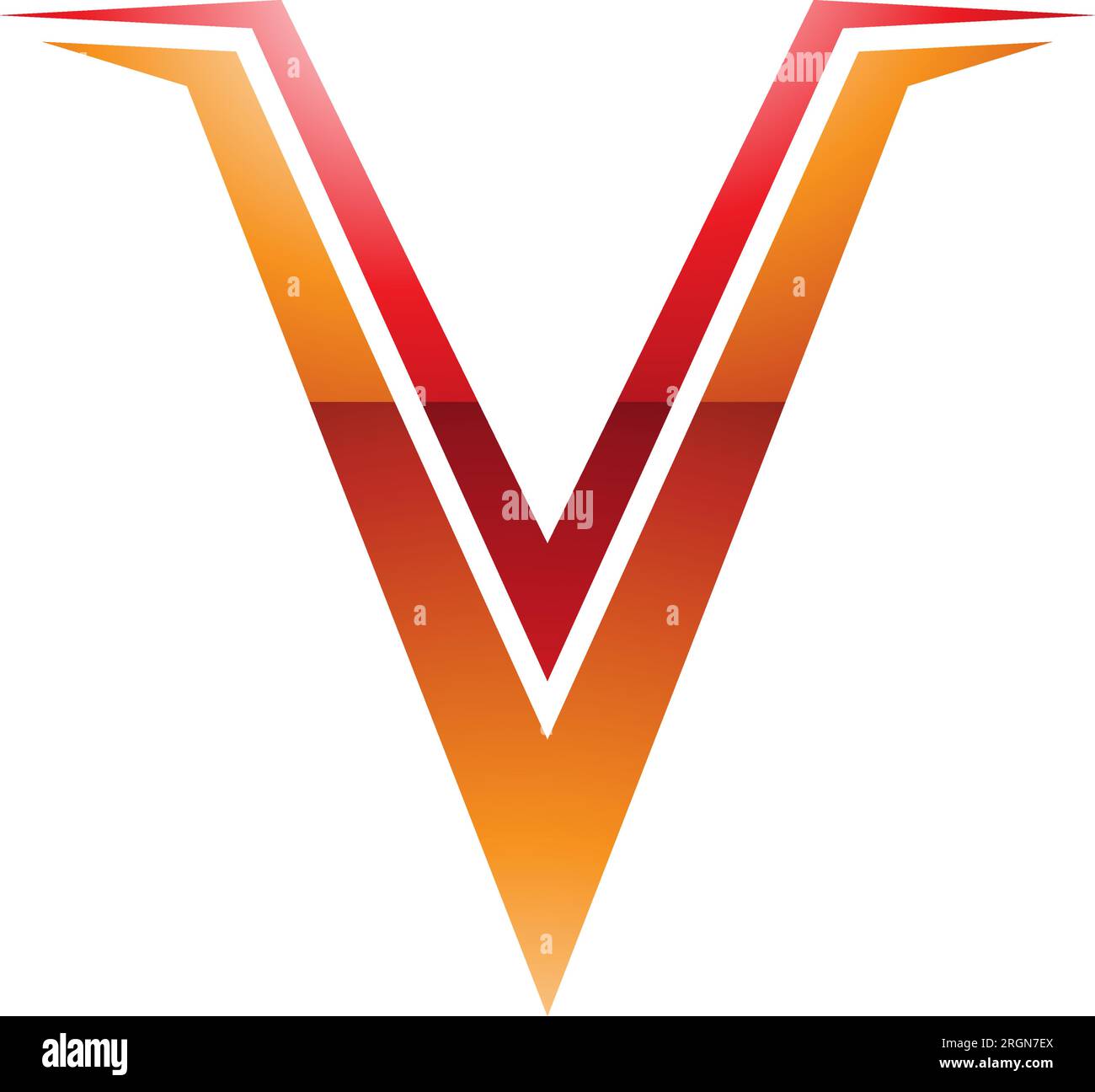 Orange and Red Glossy Spiky Shaped Letter V Icon on a White Background ...