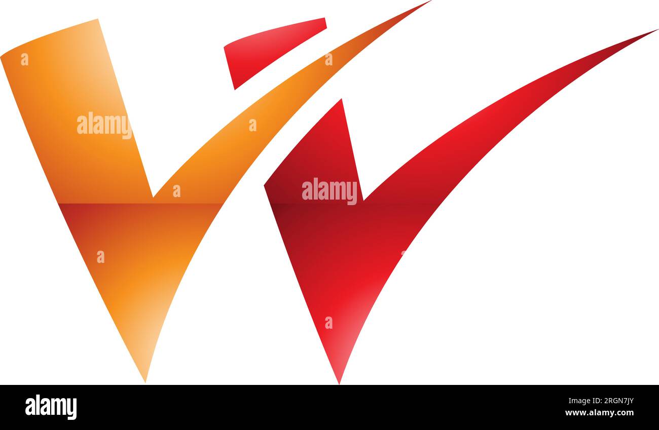 Orange and Red Glossy Tick Shaped Letter W Icon on a White Background ...