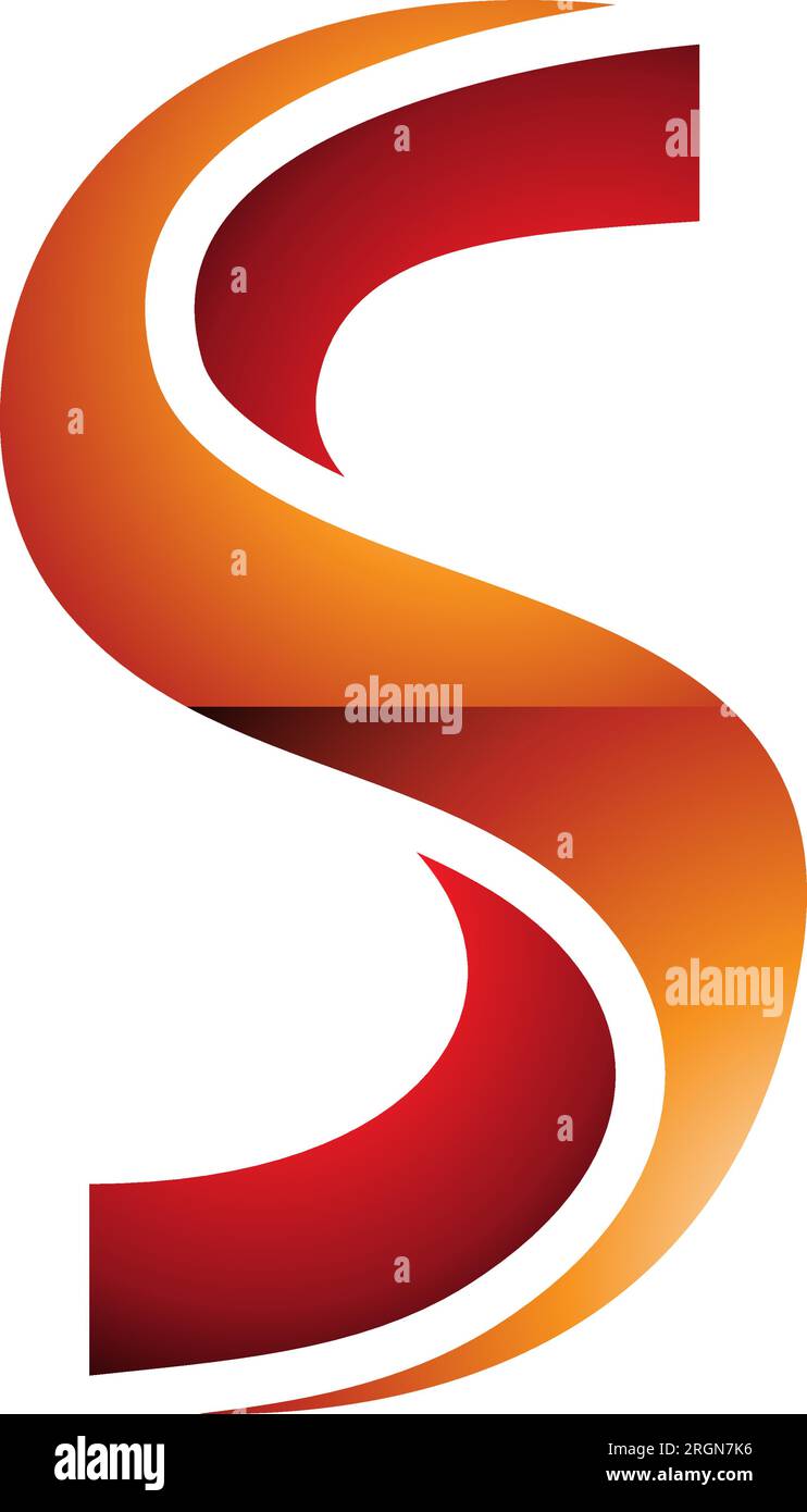 Orange and Red Glossy Twisted Shaped Letter S Icon on a White ...