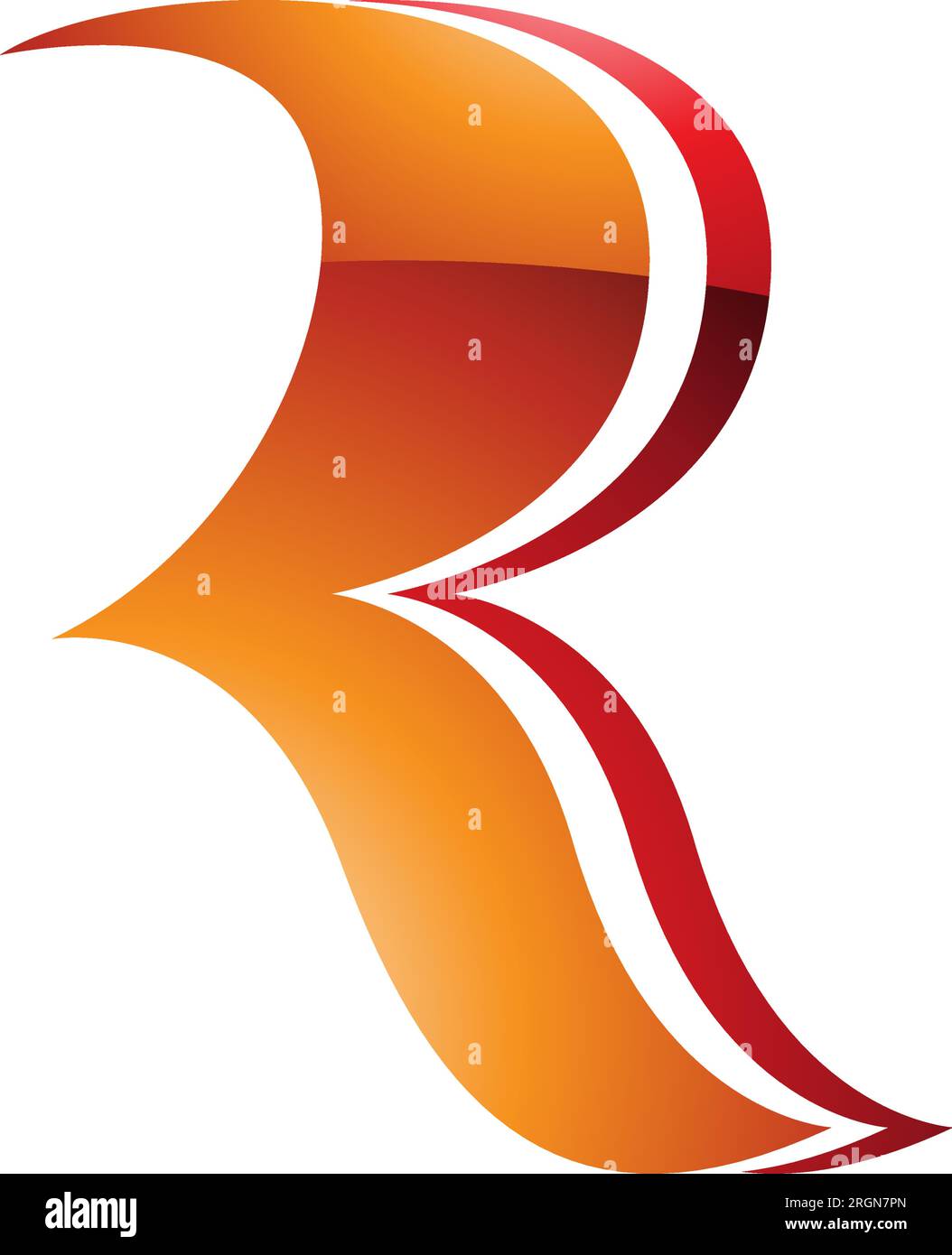 Orange and Red Glossy Wavy Shaped Letter R Icon on a White Background ...