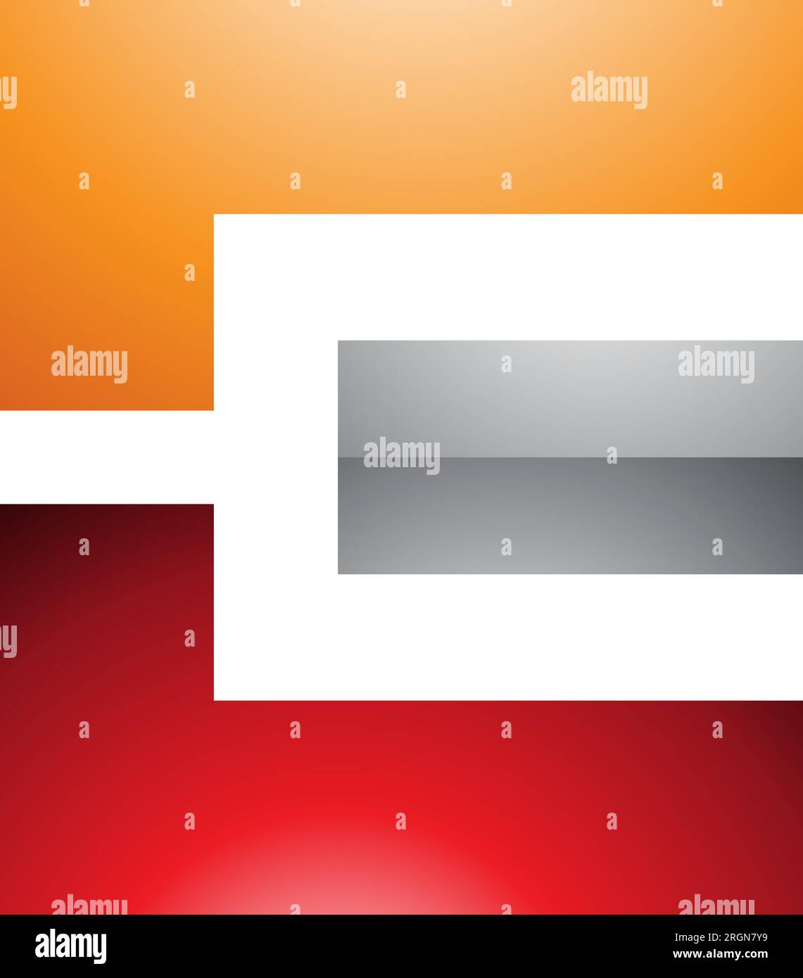 Orange Red and Grey Glossy Rectangular Letter E Icon on a White ...