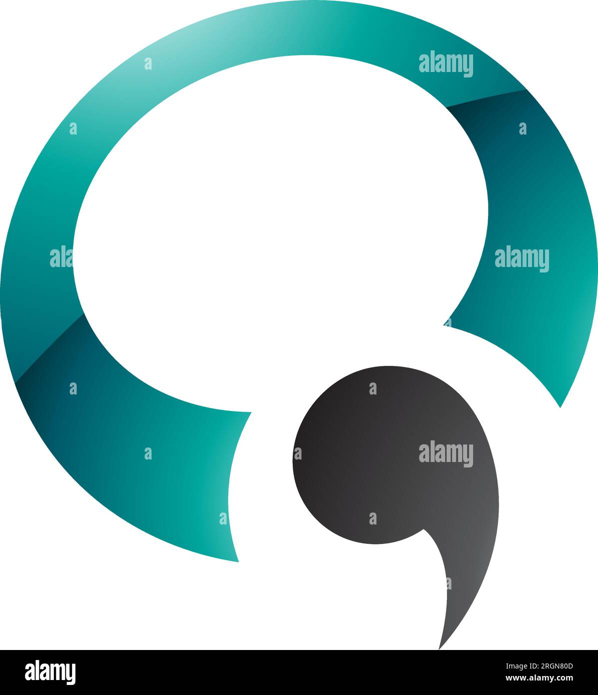 Persian Green and Black Glossy Comma Shaped Letter Q Icon on a White ...