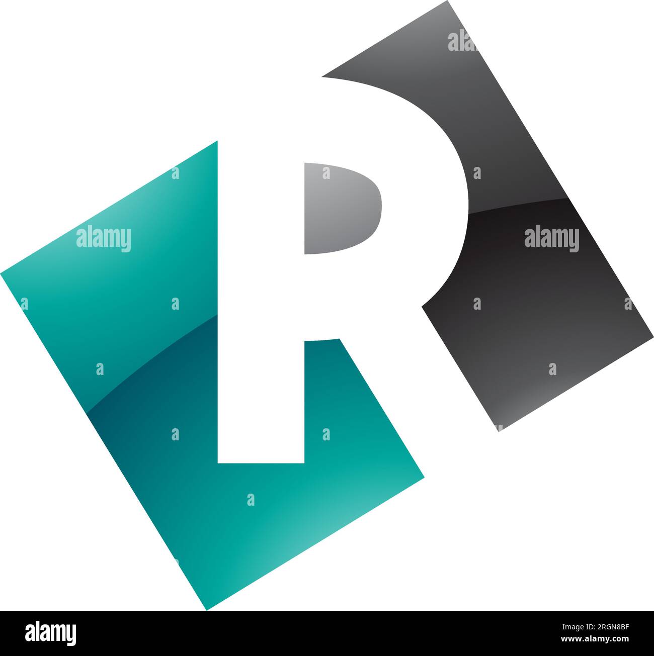 Persian Green and Black Glossy Rectangle Shaped Letter R Icon on a ...