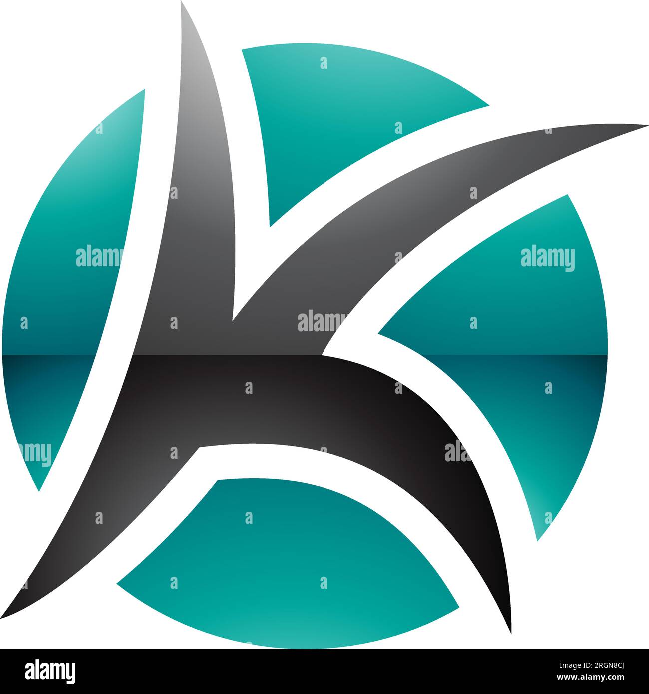 Persian Green and Black Glossy Round Pointy Letter K Icon on a White ...