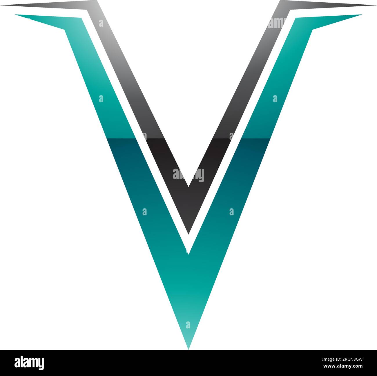 Persian Green and Black Glossy Spiky Shaped Letter V Icon on a White ...