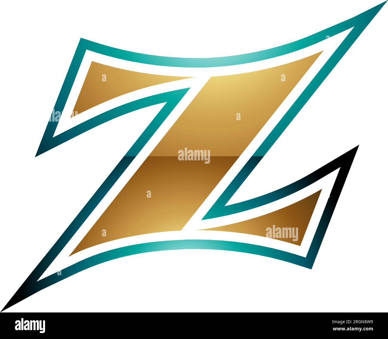 Persian Green and Gold Glossy Arc Shaped Letter Z Icon on a White ...