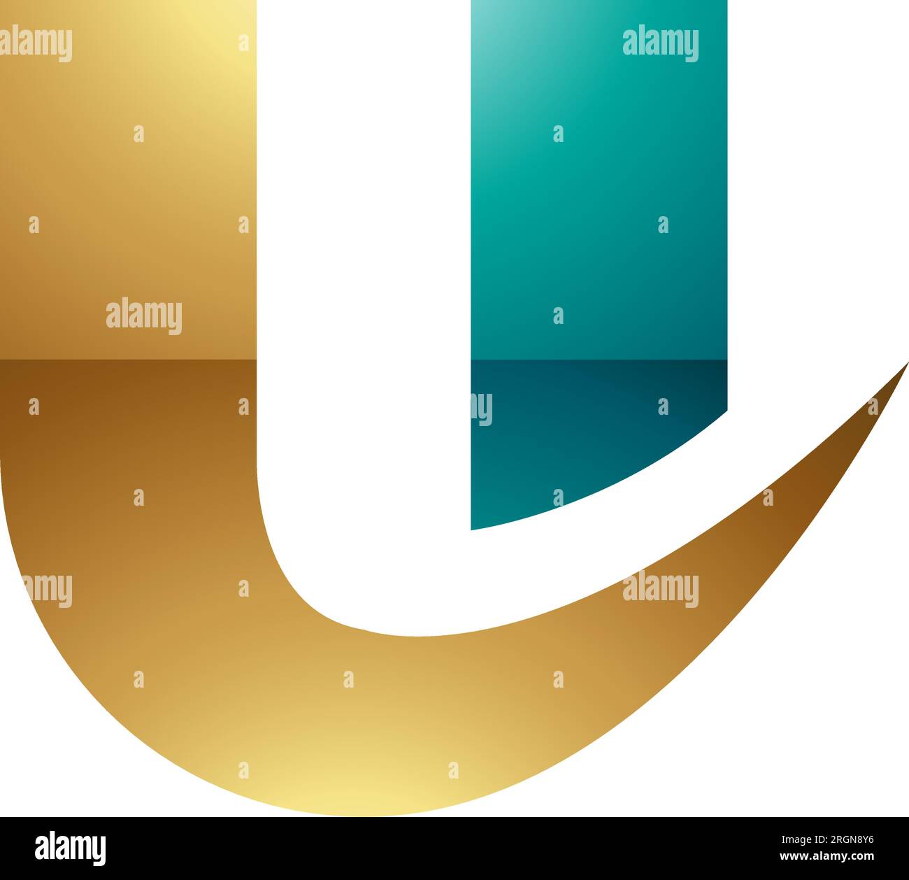 Persian Green and Gold Glossy Bold Curvy Shaped Letter U Icon on a ...