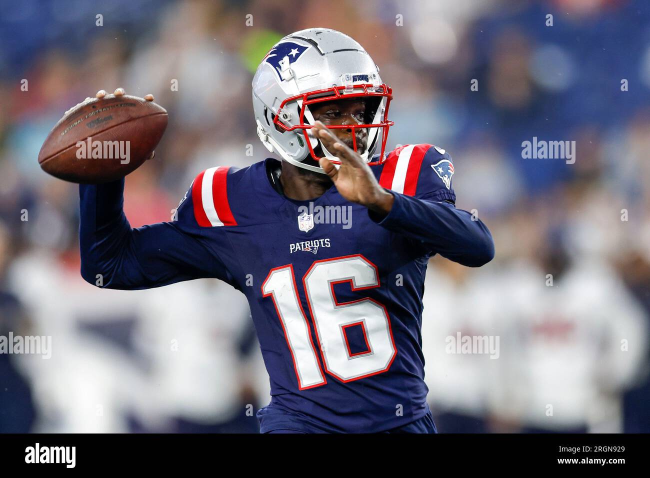 New England Patriots quarterback Malik Cunningham (16) makes a pass ...