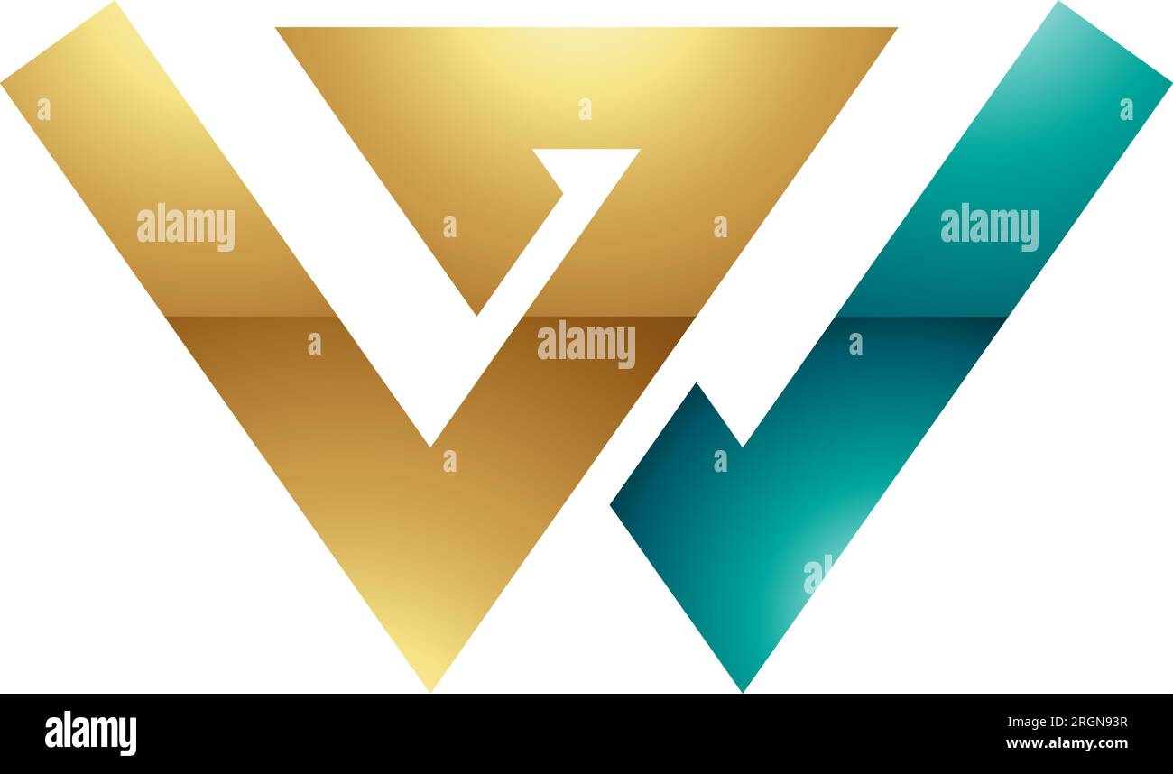 Persian Green and Gold Glossy Letter W Icon with Intersecting Lines on ...
