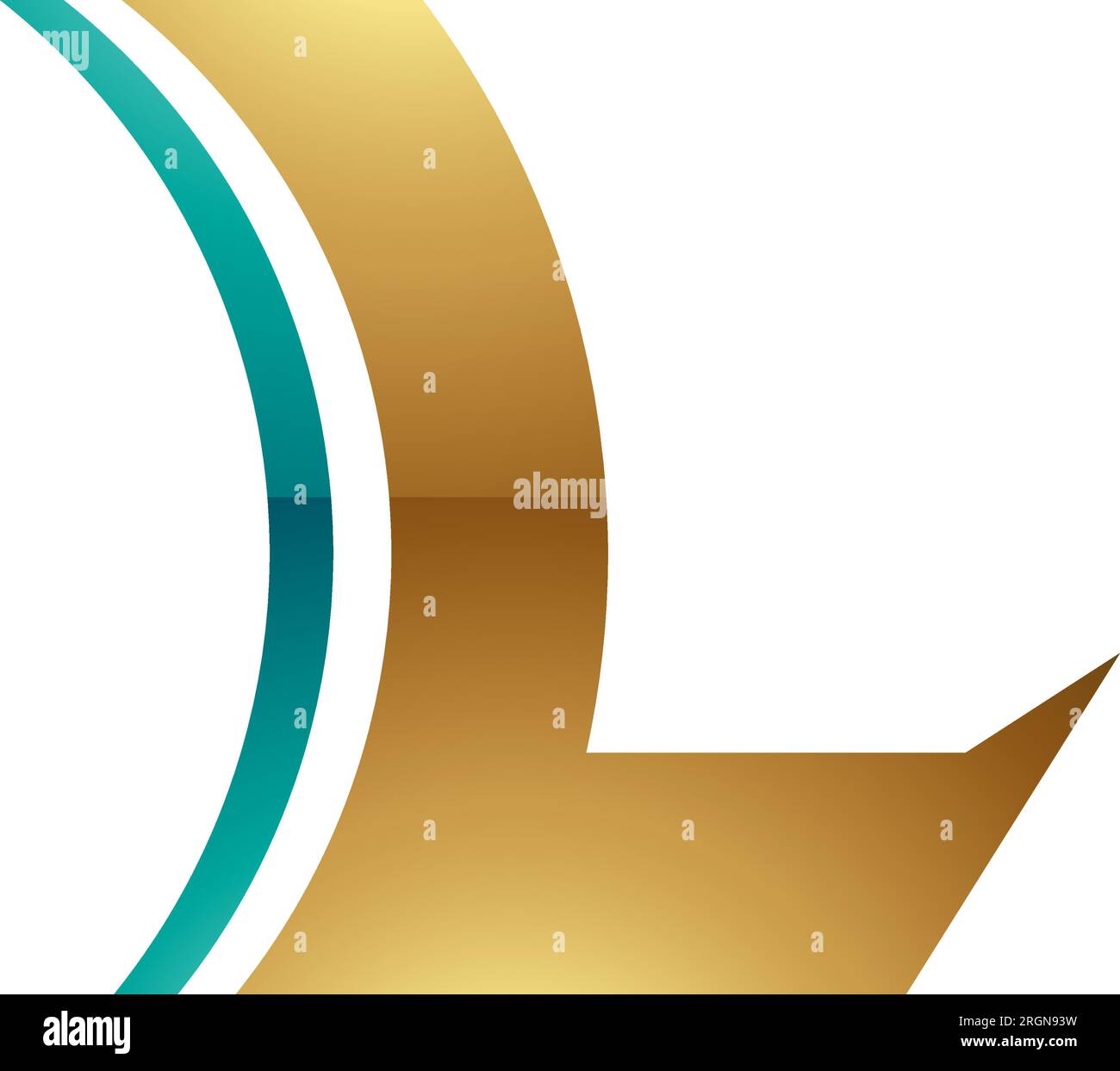 Persian Green and Gold Glossy Concave Lens Shaped Letter L Icon on a ...