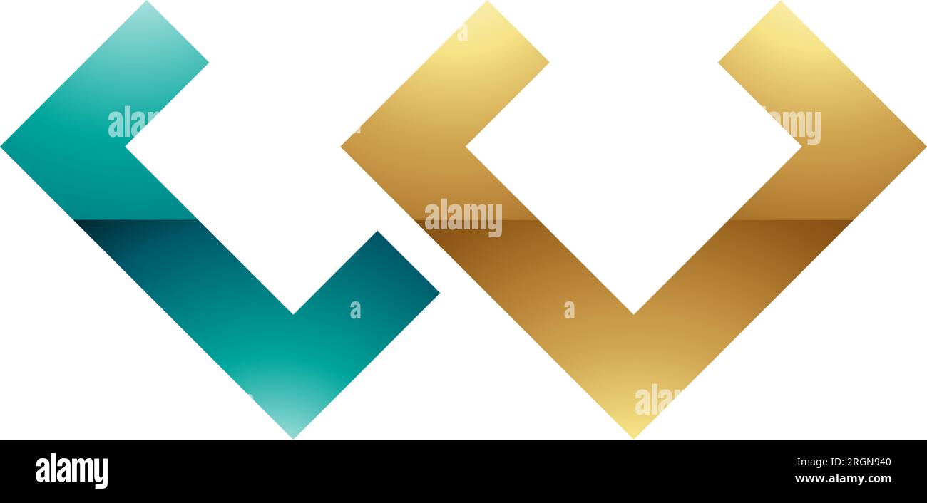 Persian Green and Gold Glossy Cornered Shaped Letter W Icon on a White ...