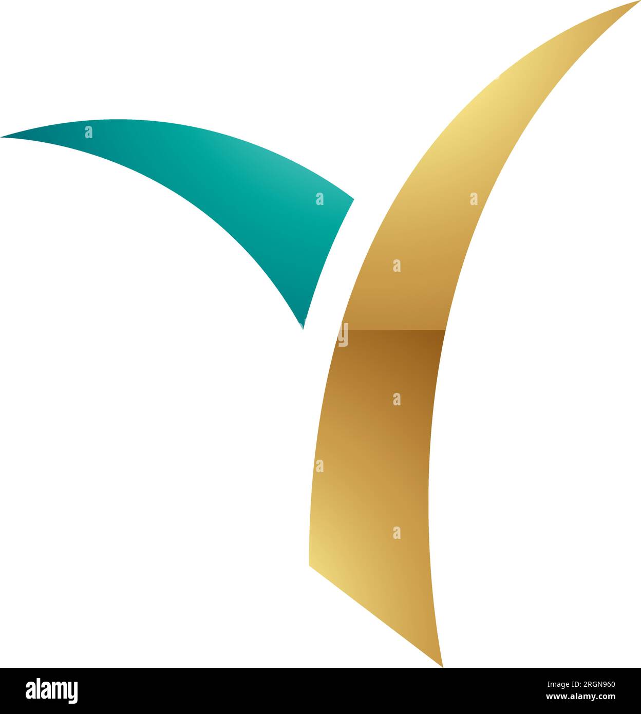 Persian Green and Gold Glossy Grass Shaped Letter Y Icon on a White ...