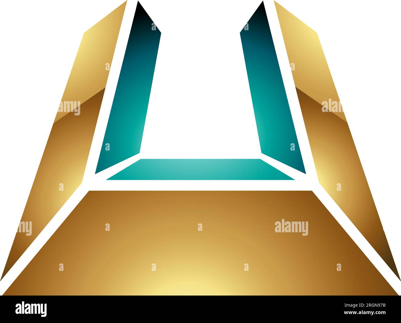 Persian Green and Gold Glossy Letter U Icon in Perspective on a White ...