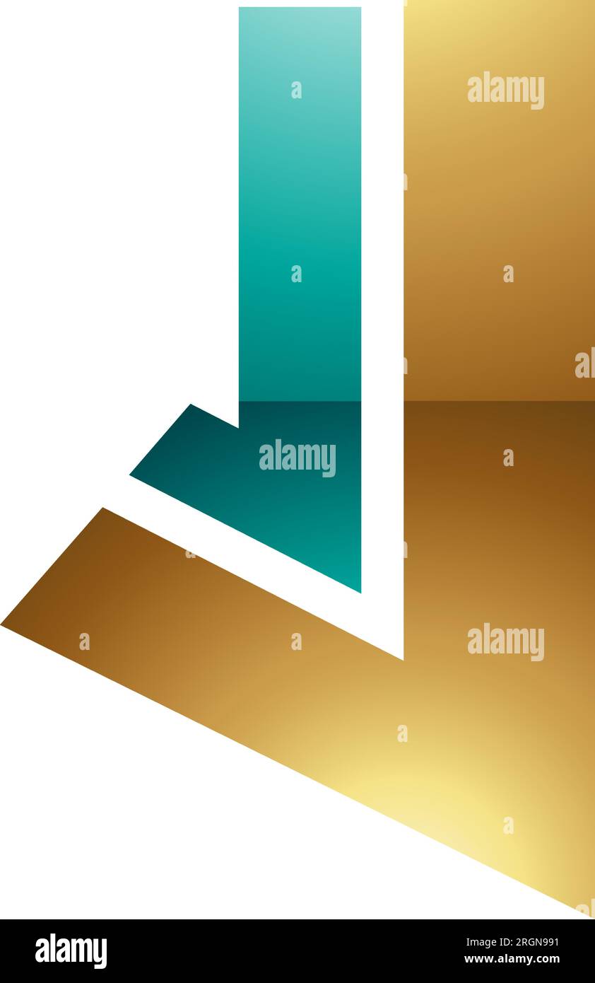 Persian Green and Gold Glossy Letter J Icon with Straight Lines on a ...