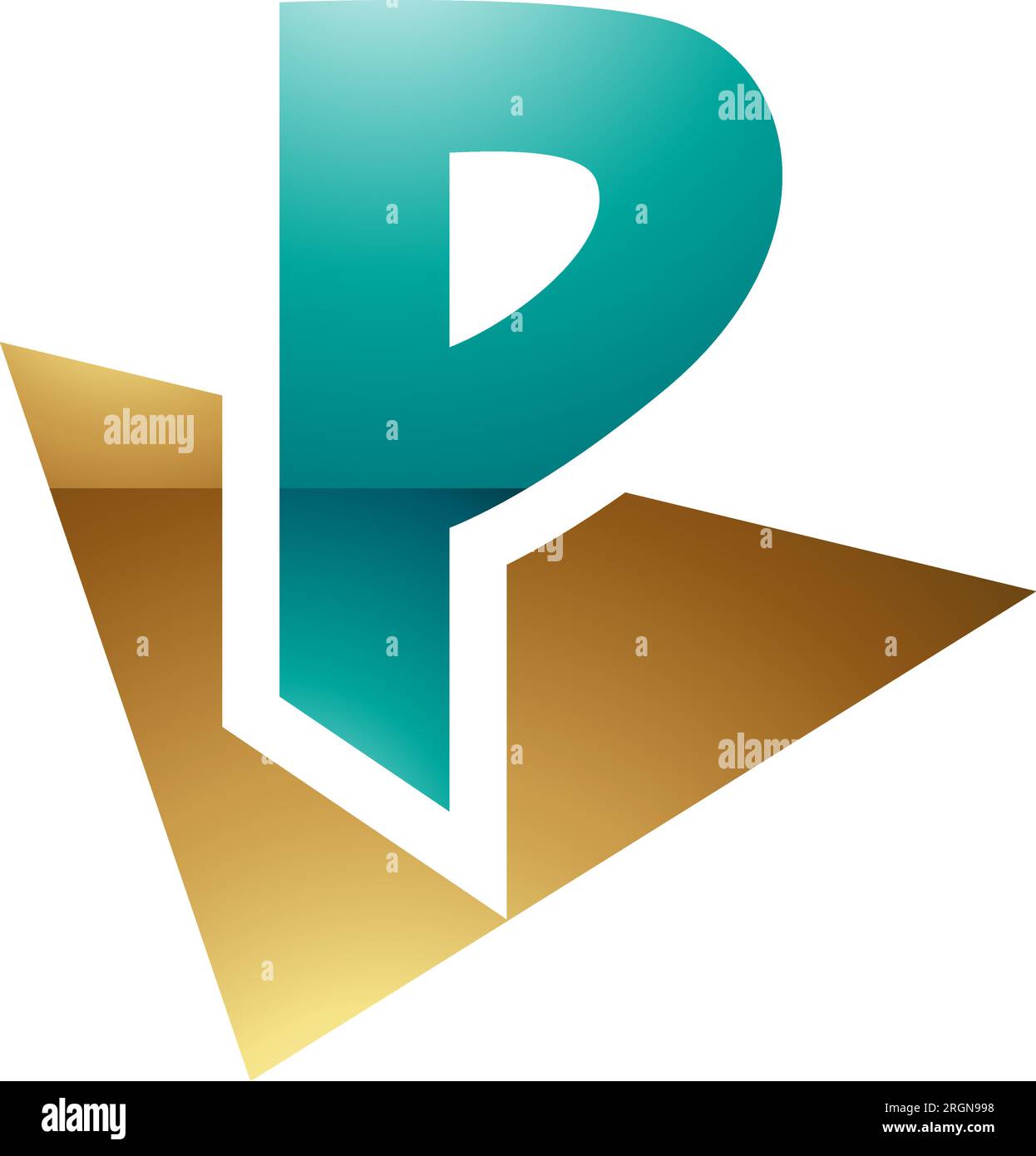 Persian Green and Gold Glossy Letter P Icon with a Triangle on a White ...