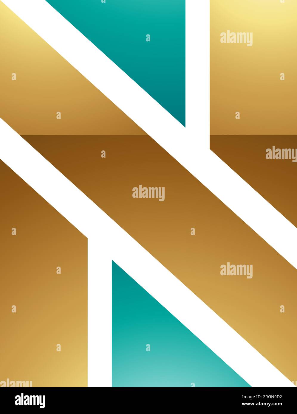 Persian Green and Gold Glossy Rectangle Shaped Letter N Icon on a White ...