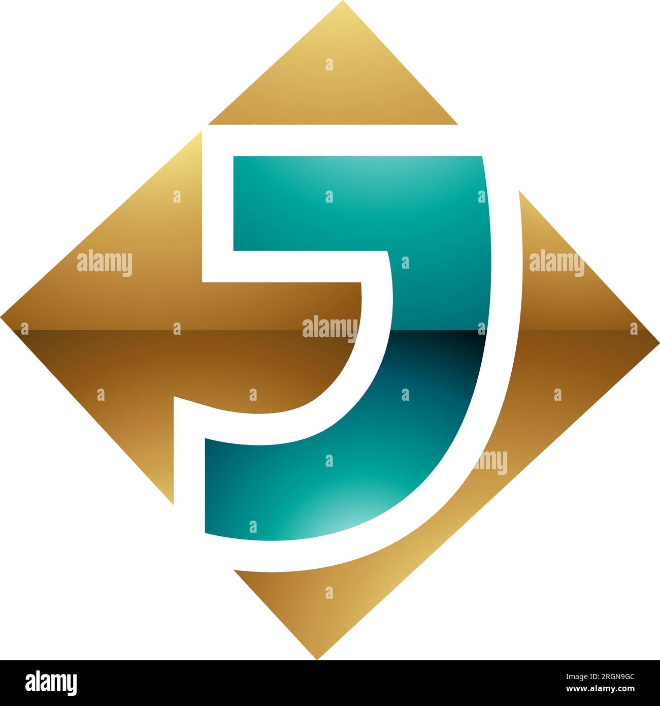 Persian Green and Gold Glossy Square Diamond Shaped Letter J Icon on a ...