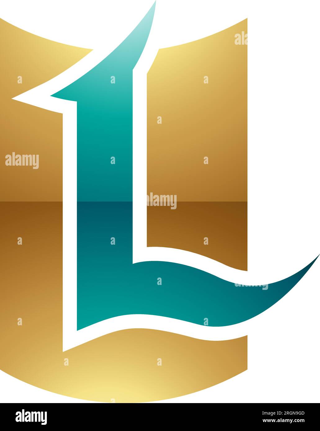 Persian Green and Gold Glossy Shield Shaped Letter L Icon on a White ...