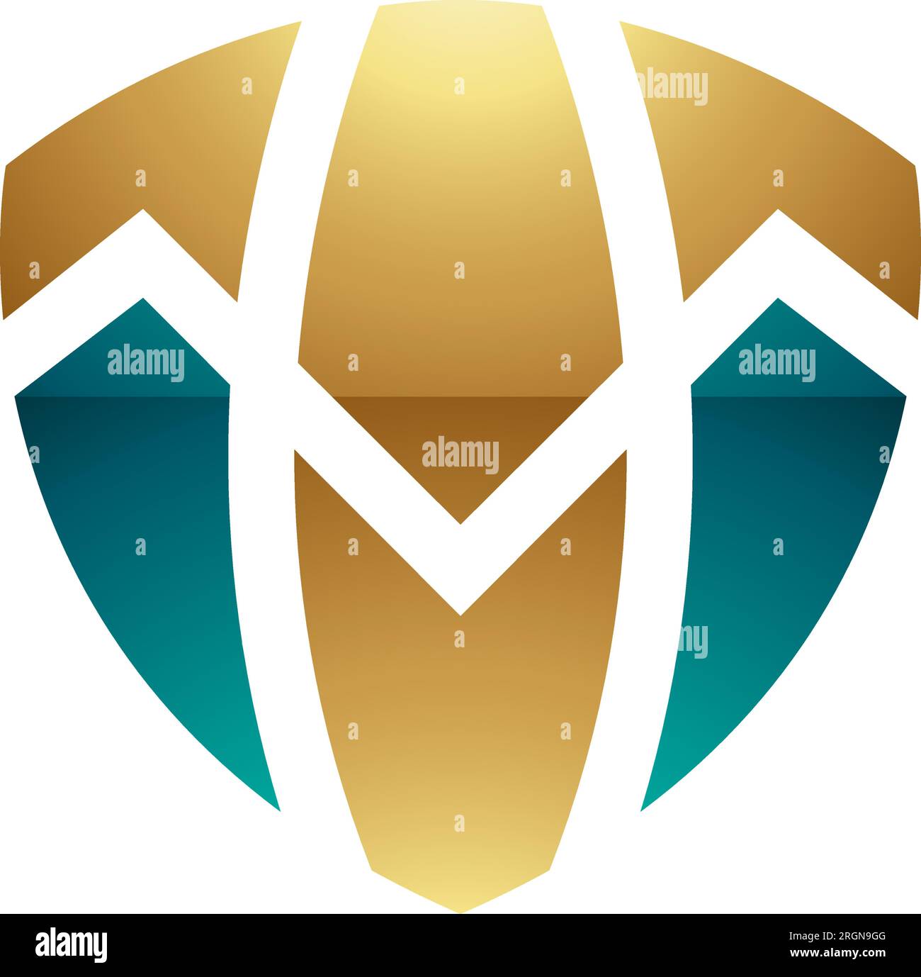 Persian Green and Gold Glossy Shield Shaped Letter T Icon on a White ...