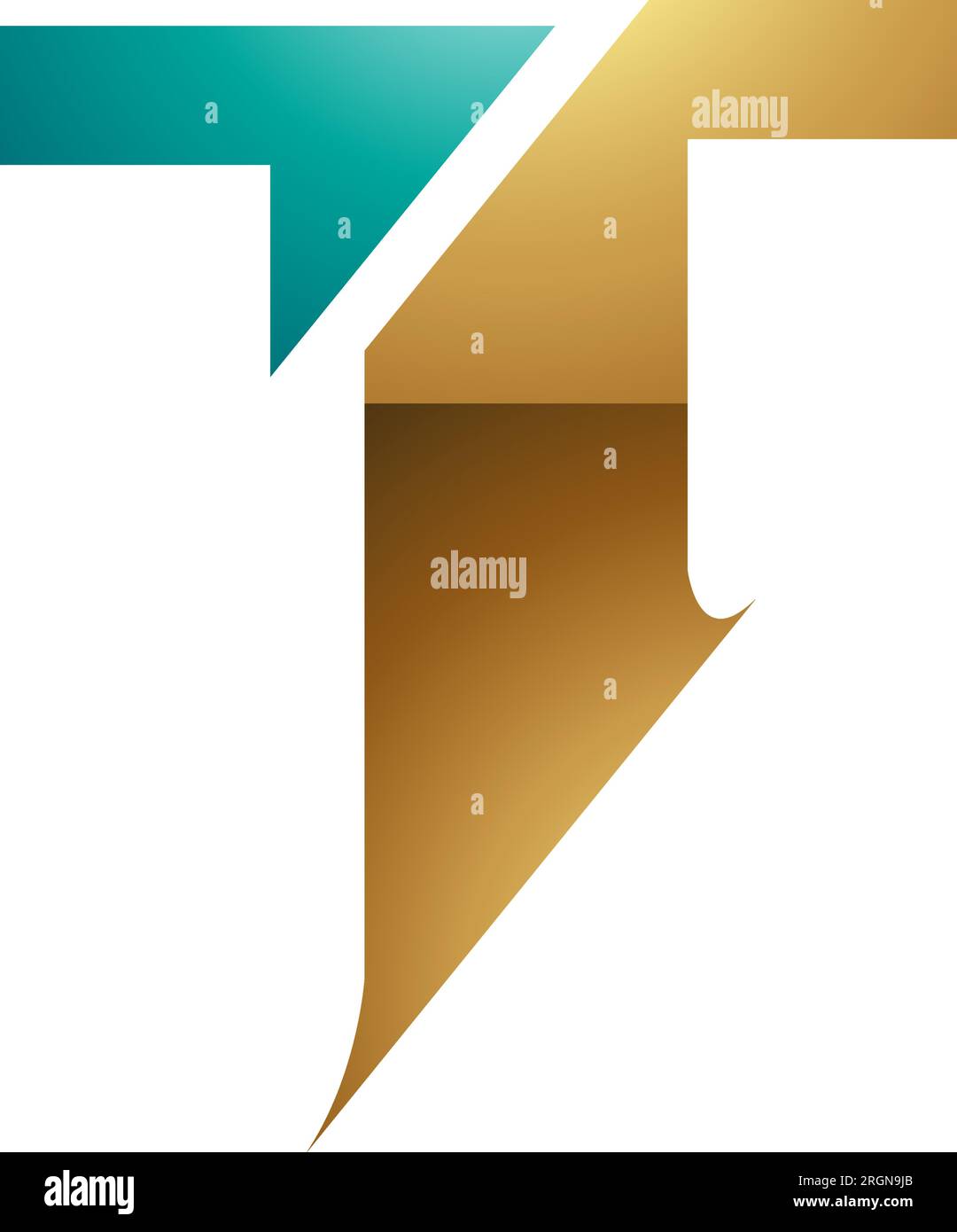 Persian Green and Gold Glossy Split Shaped Letter T Icon on a White ...