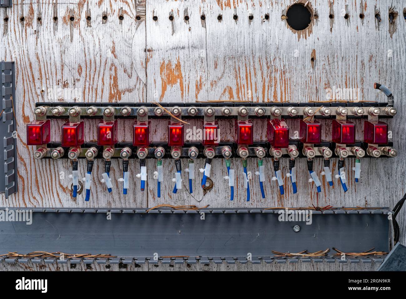 The fuses on an abandoned electrical panel at a rail yard Stock Photo ...