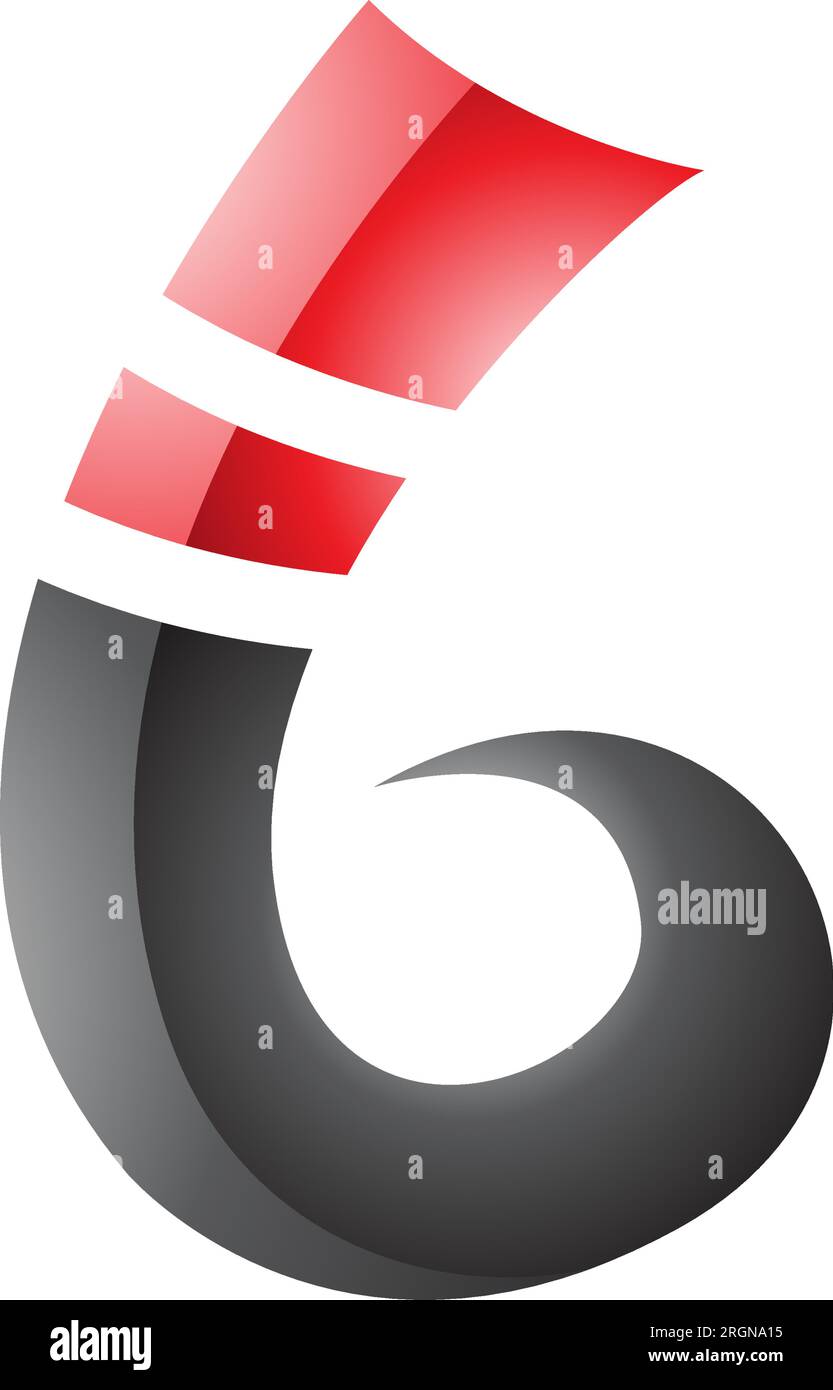 Red and Black Curly Glossy Spike Shape Letter B Icon on a White ...