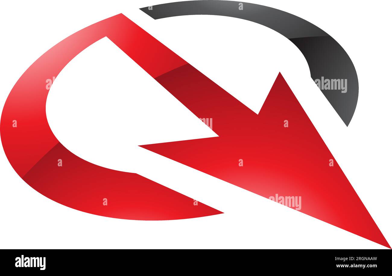 Red and Black Glossy Arrow Shaped Letter Q Icon on a White Background ...