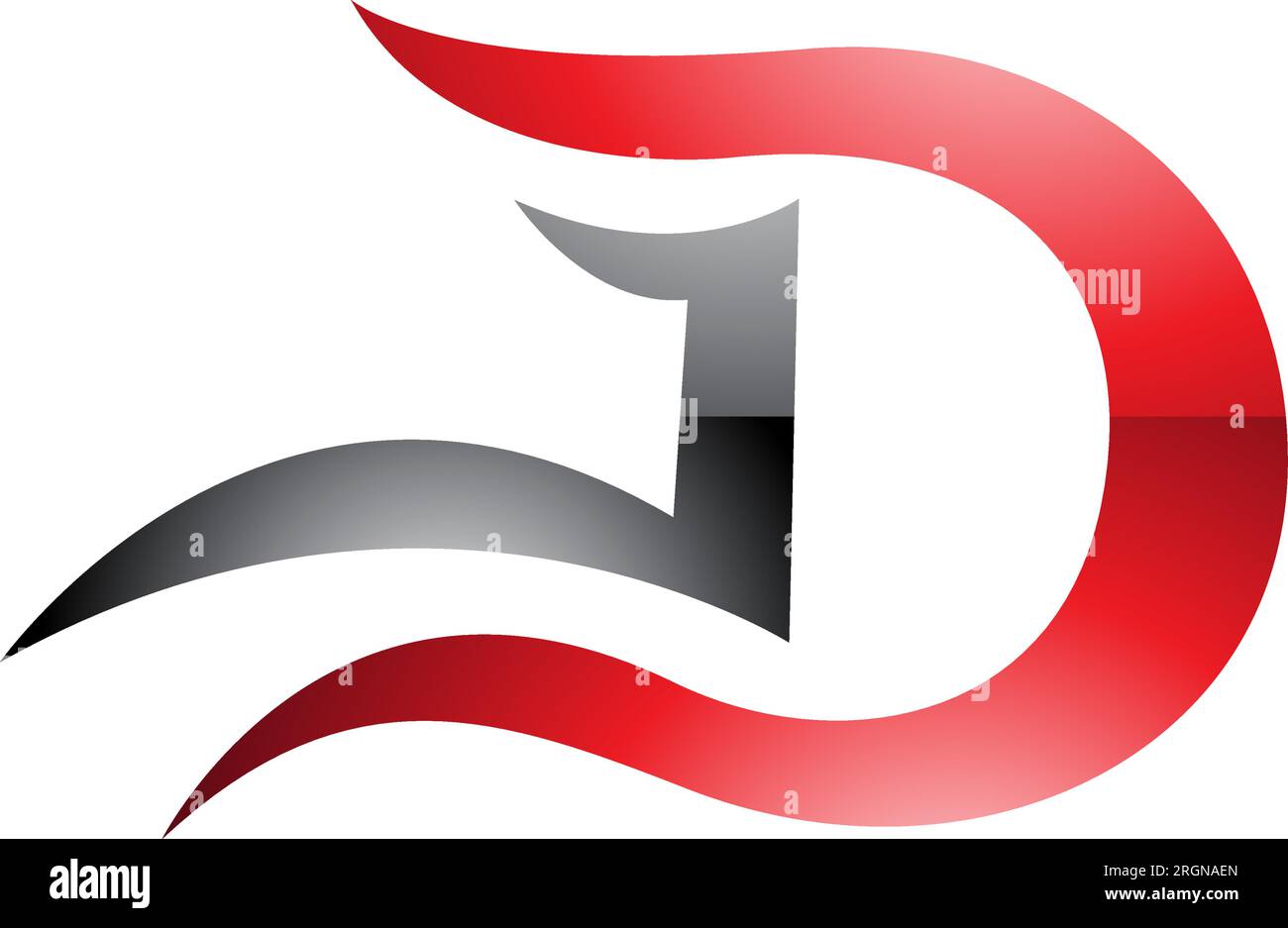 Red and Black Glossy Letter D Icon with Wavy Curves on a White ...