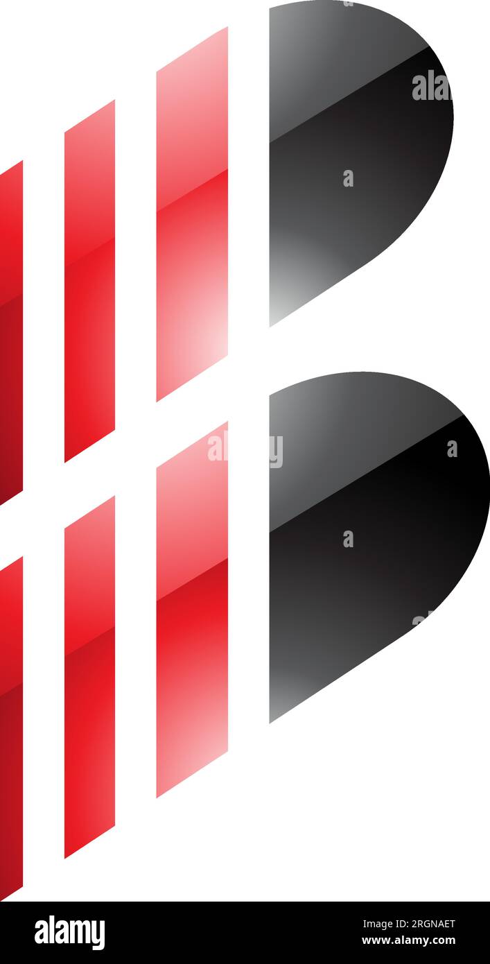 Red and Black Glossy Letter B Icon with Vertical Stripes on a White ...