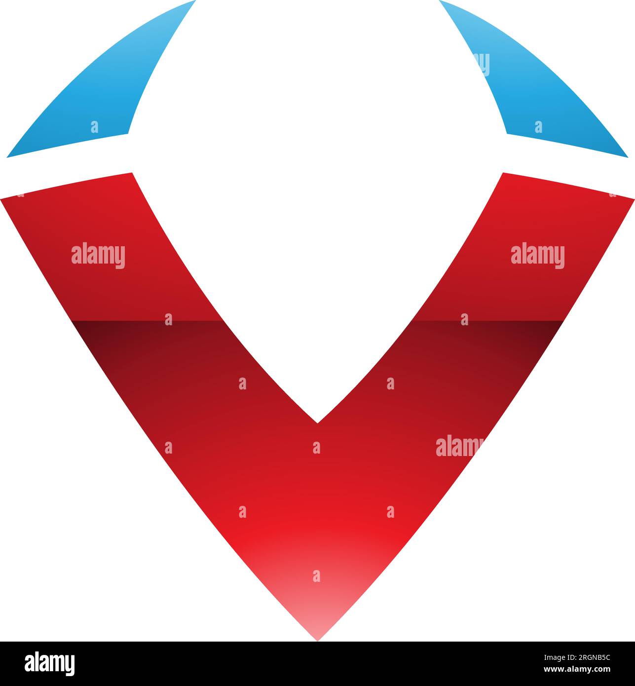 Red and Blue Glossy Horn Shaped Letter V Icon on a White Background ...