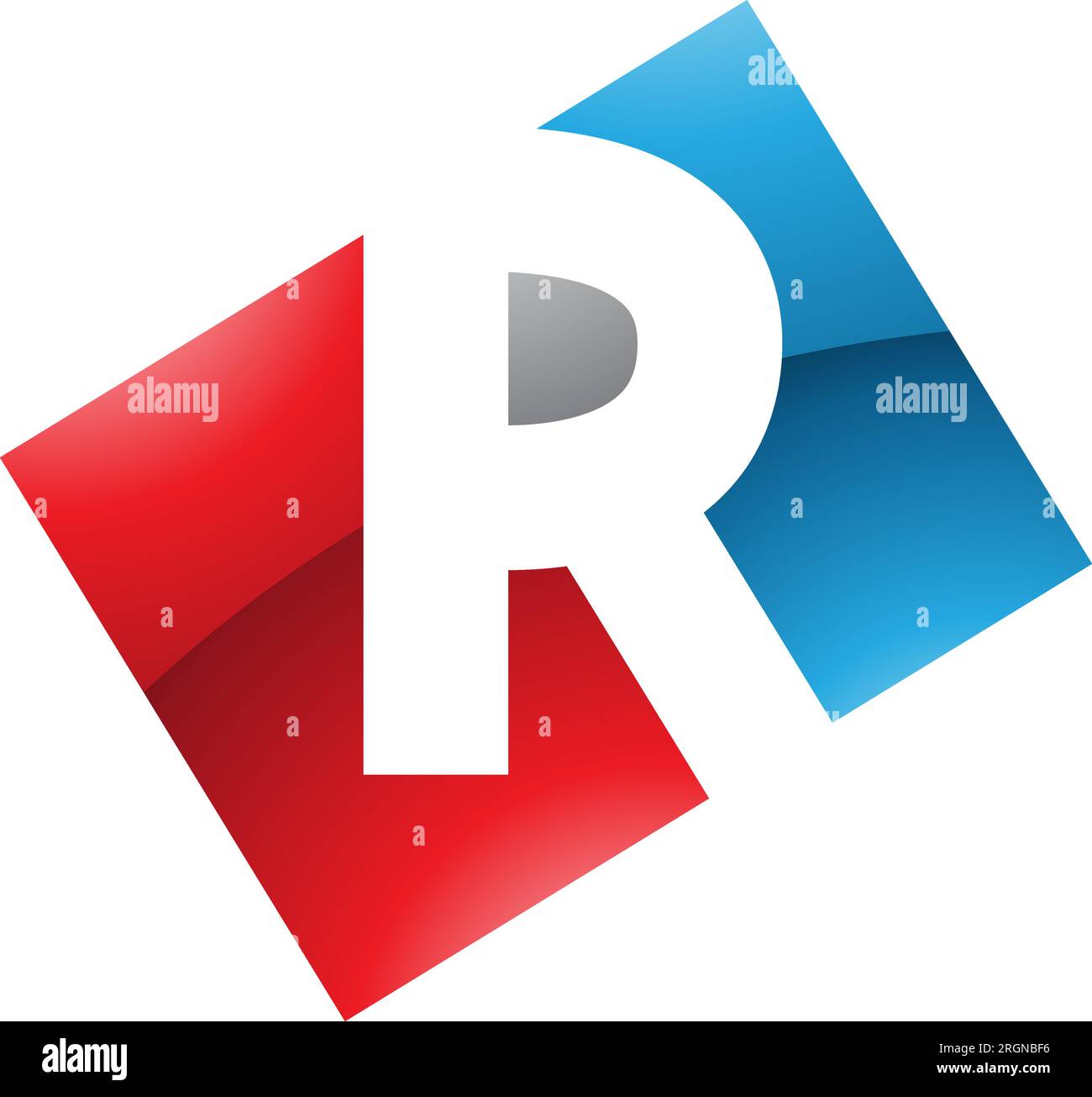 Red and Blue Glossy Rectangle Shaped Letter R Icon on a White ...
