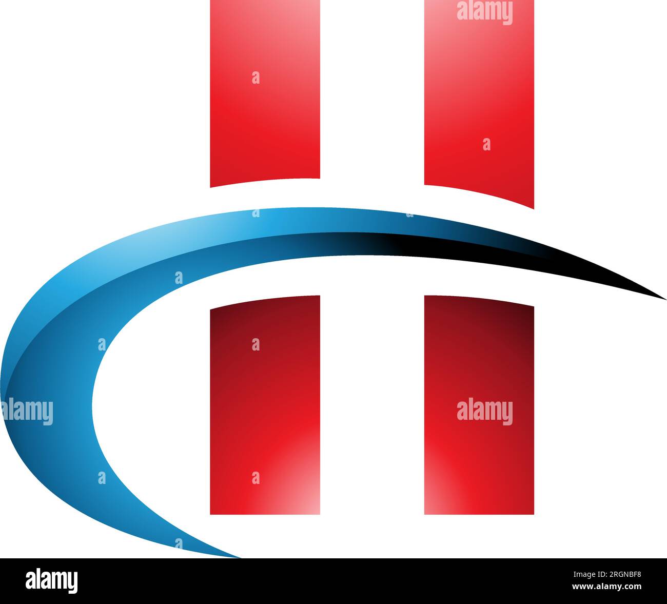 Red and Blue Glossy Letter H Icon with Vertical Rectangles and a Swoosh ...