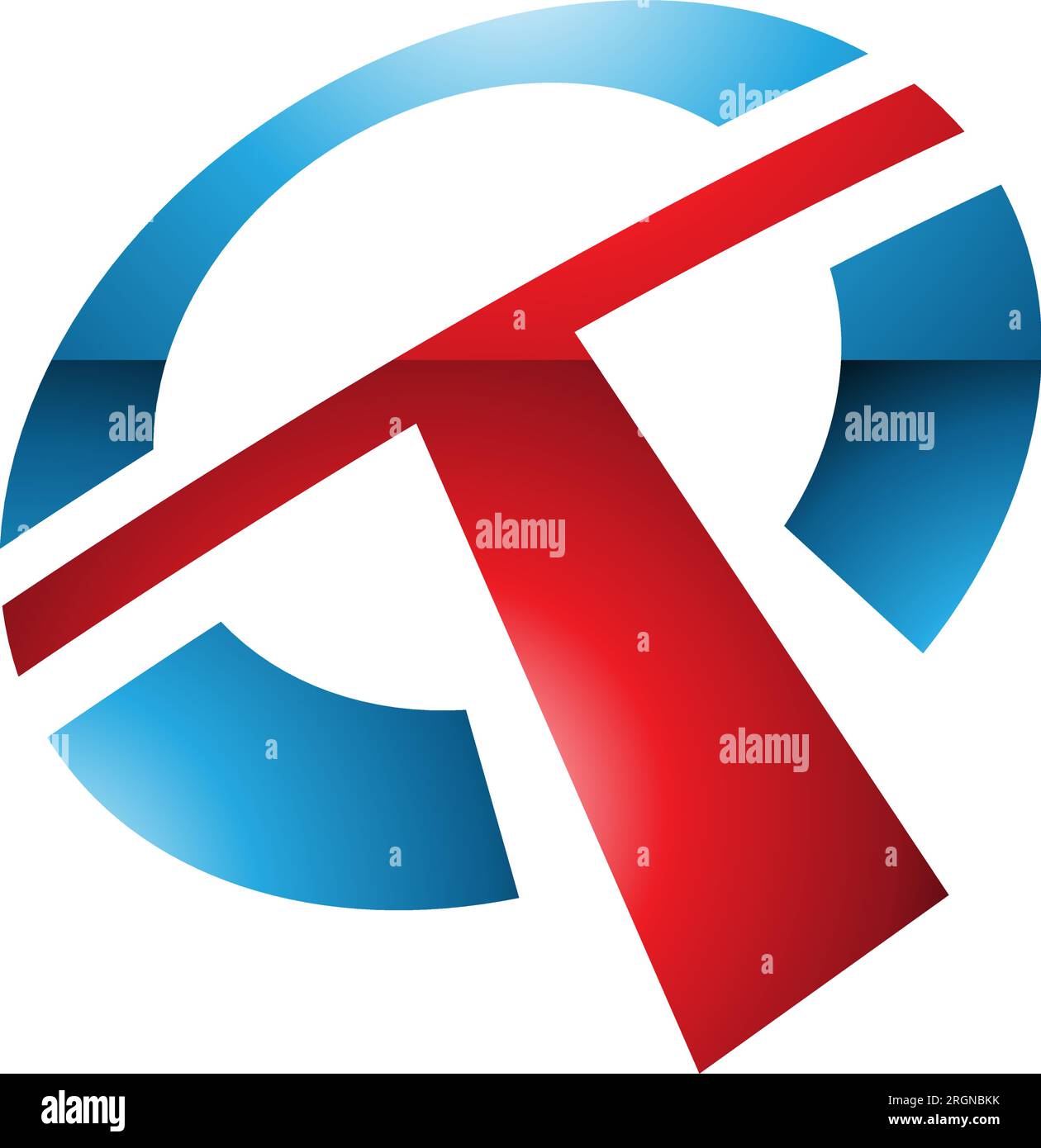Red and Blue Glossy Round Shaped Letter T Icon on a White Background ...