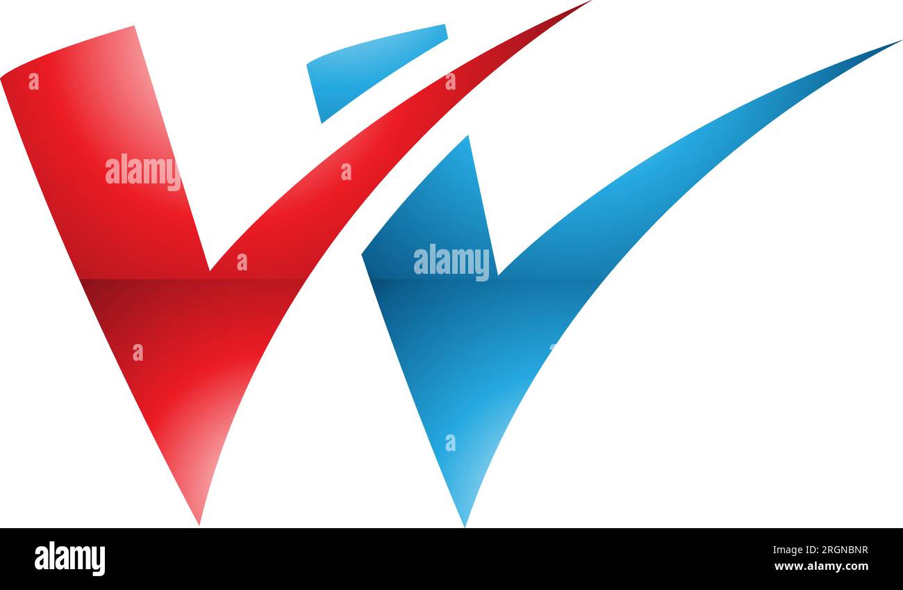 Red and Blue Glossy Tick Shaped Letter W Icon on a White Background ...