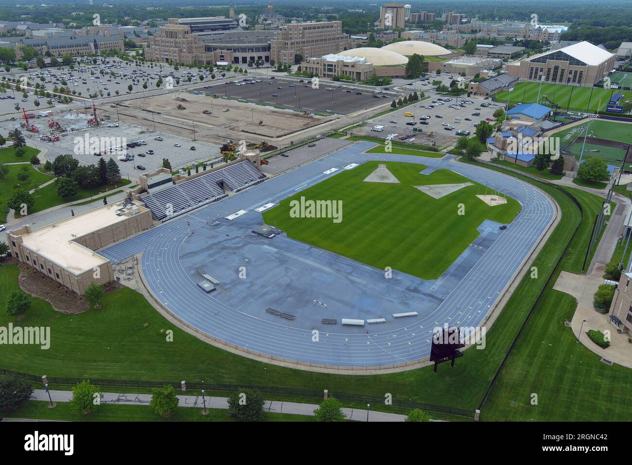 A general overall aerial view of the Harris Family Track and Field ...