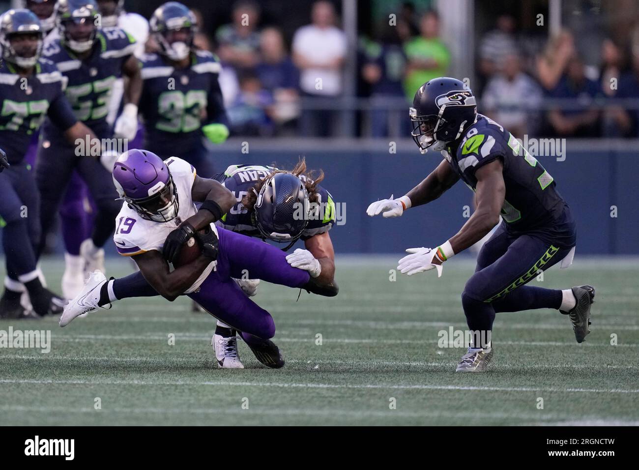 Minnesota Vikings wide receiver Brandon Powell (19) is tackled by ...
