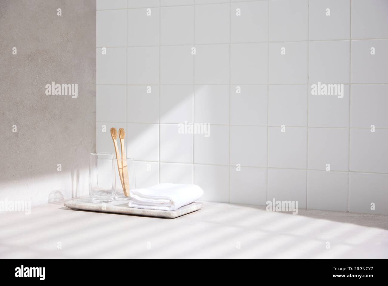 Various props in the bathroom background Stock Photo - Alamy