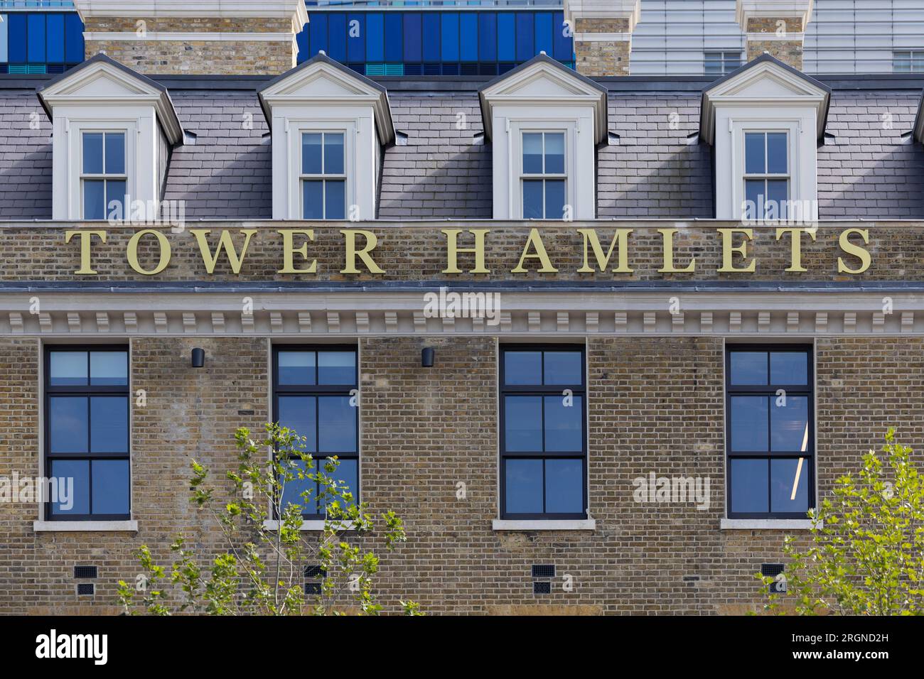 Tower Hamlets sign seen at Tower Hamlets Town Hall at Whitechapel in ...
